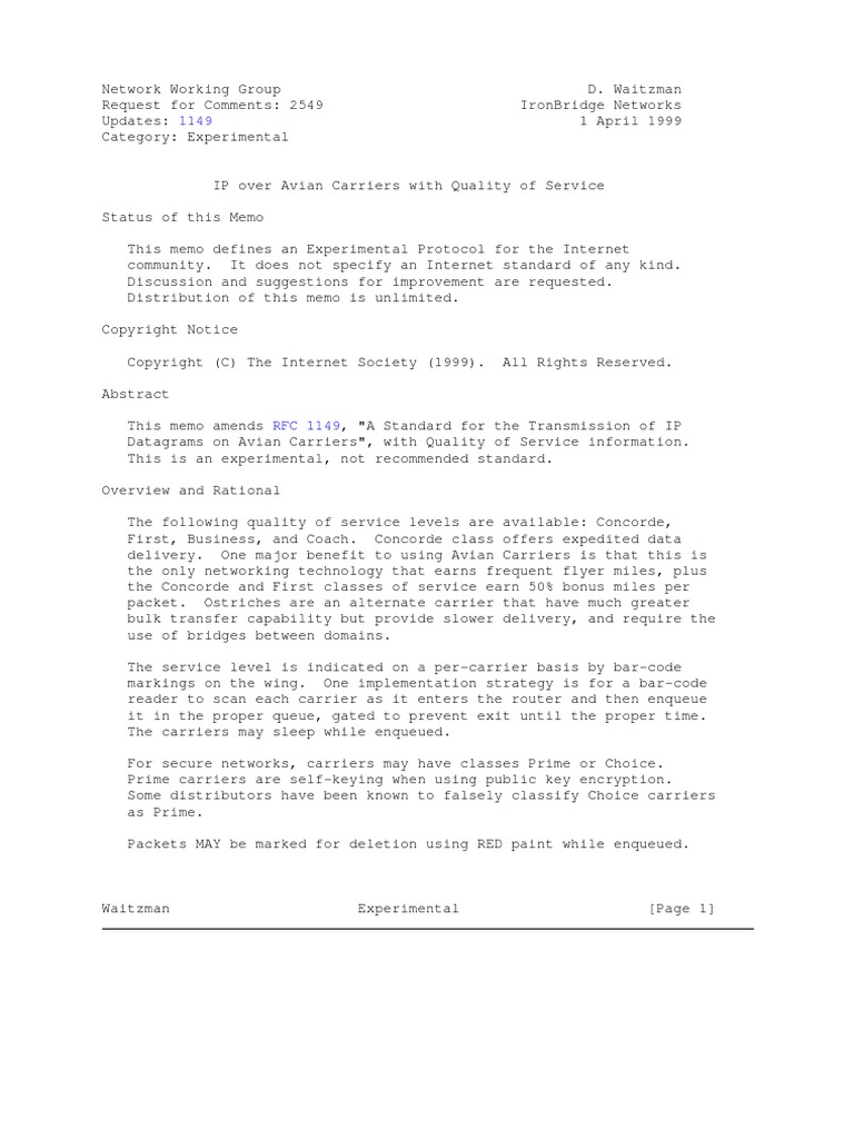 RFC 2549 | PDF | Quality Of Service | Computer Network