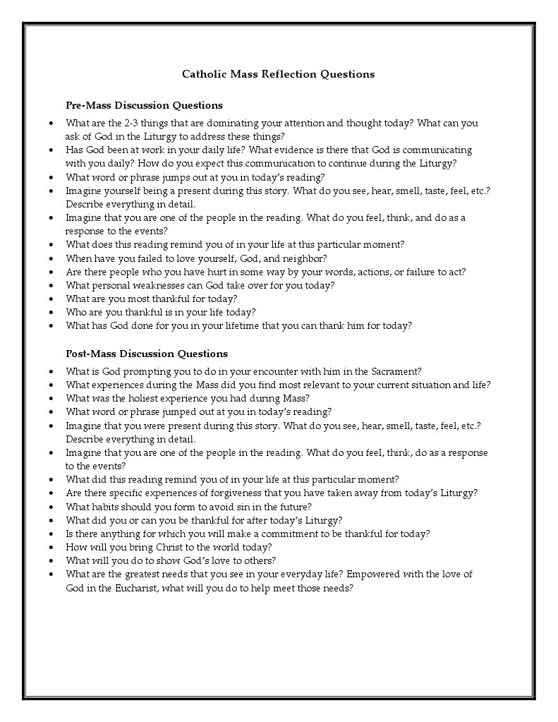 Catholic Mass Reflection Questions (White)