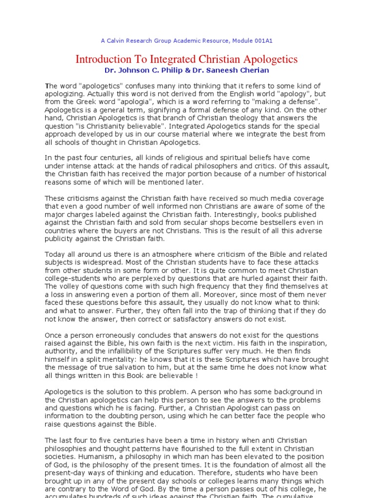 Introduction To Christian Apologetics | PDF | Christian Apologetics ...