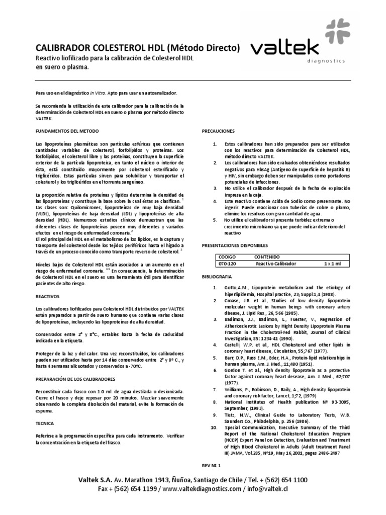 Colesterol HDL Calibrador | PDF | Lipoproteína | Biología de membrana