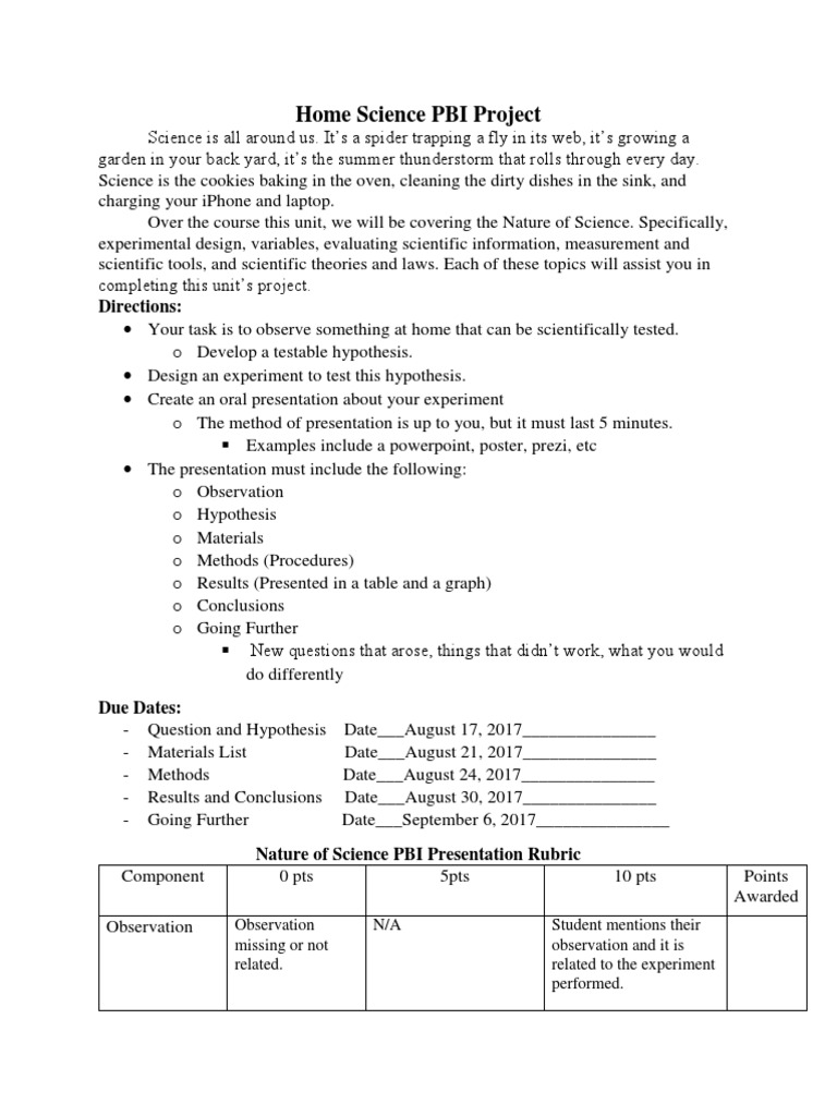 Home Science Pbi Project and Rubric | PDF | Experiment | Hypothesis
