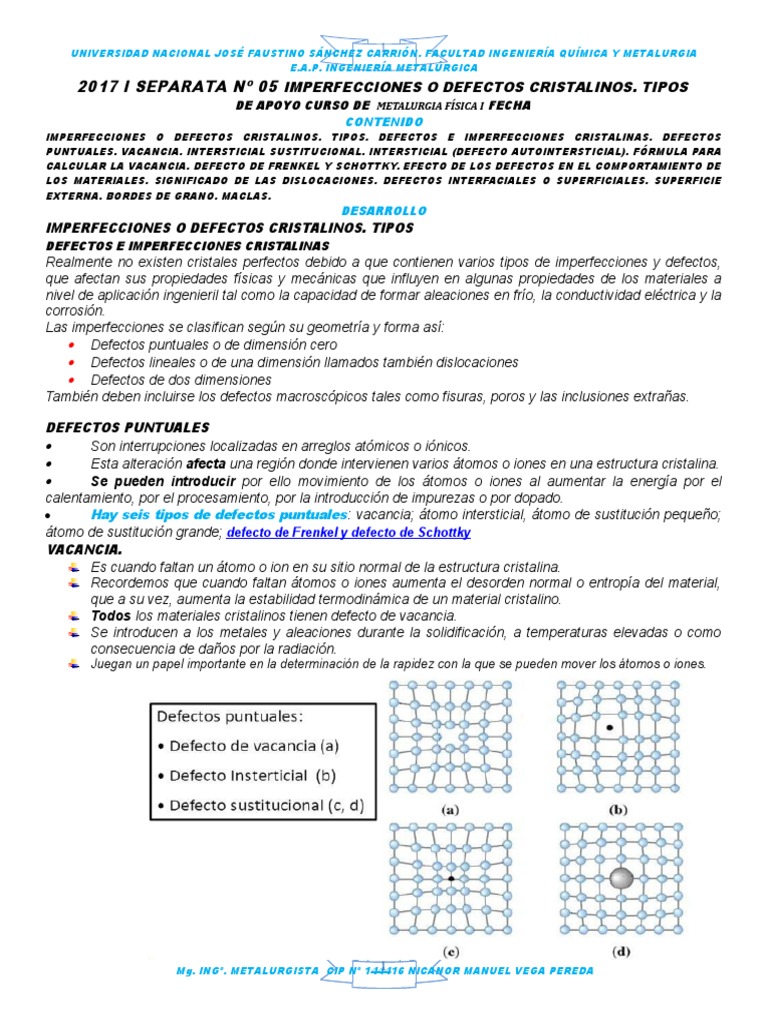 Defectos Cristalinos en Metalurgia | PDF | Dislocación | Rieles