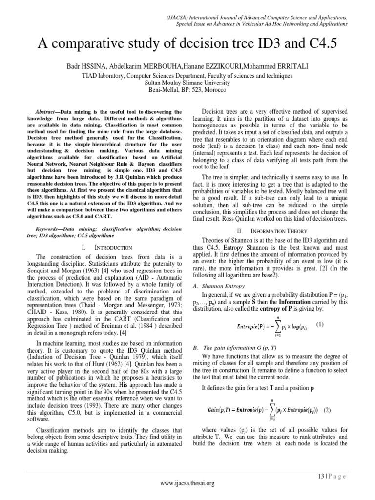 So sánh thuật toán cây quyết định ID3 và C45 | PDF | Algorithms And Data Structures | Applied ...