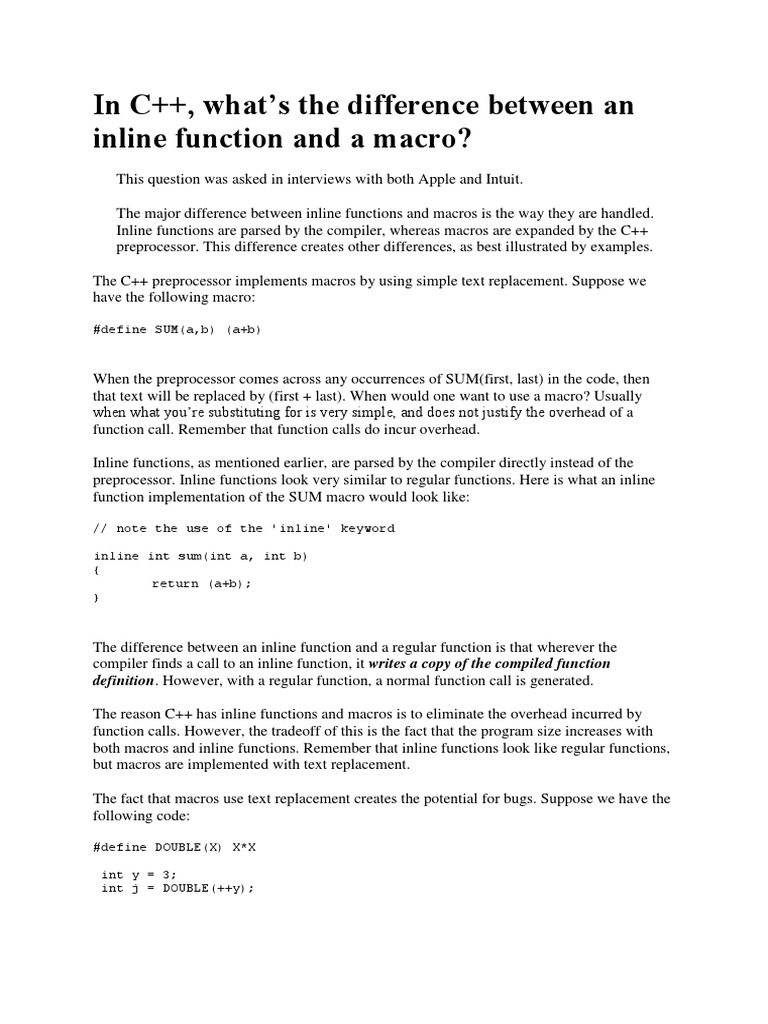 Inline Vs Macro | PDF | Macro (Computer Science) | C++