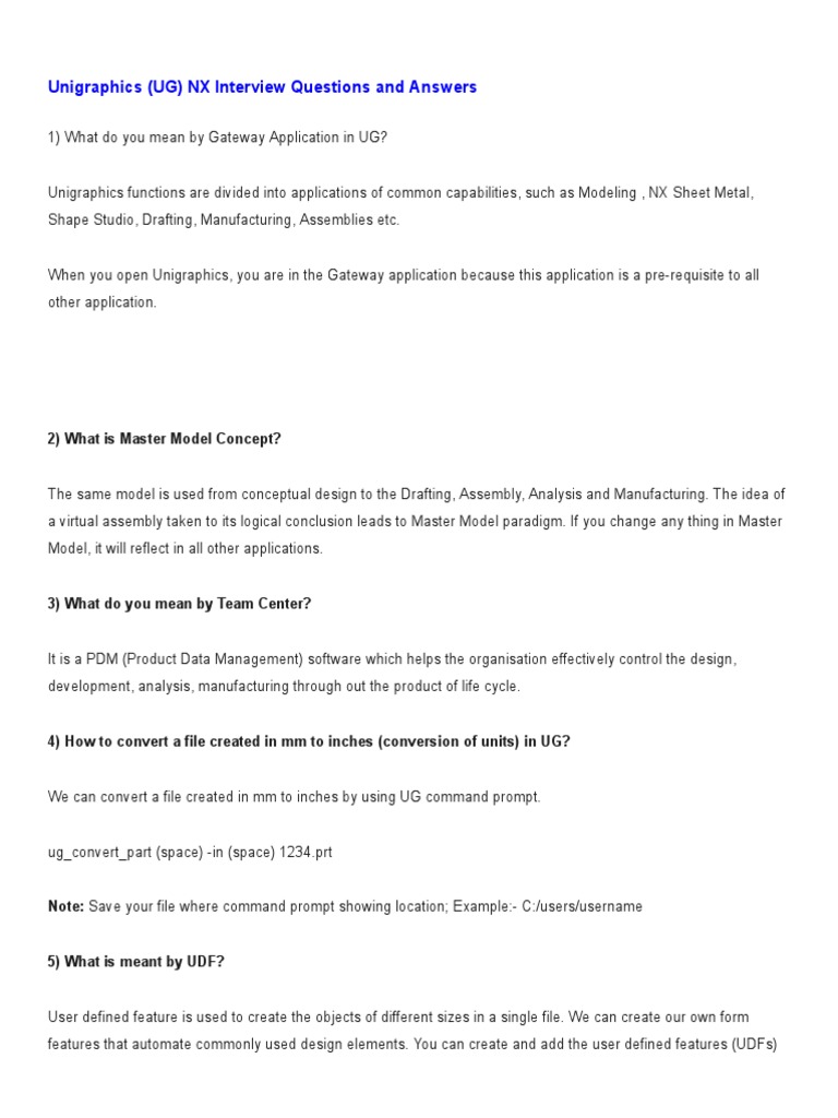 Unigraphics NX Interview Questions and Answers - 1 | PDF | Computer Aided Design | Computer ...