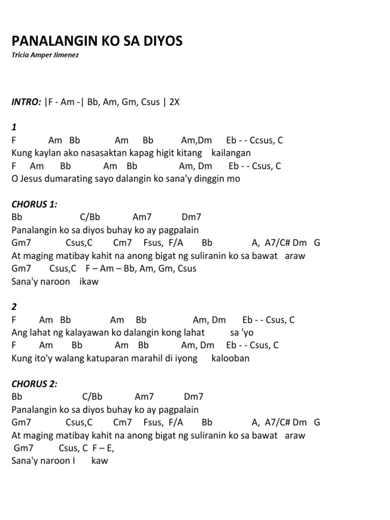 Panalangin Ko Sa Diyos CHORDS