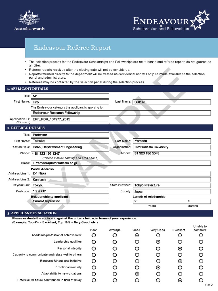 Endeavour Referee Report Example | PDF | Privacy | Information Sensitivity