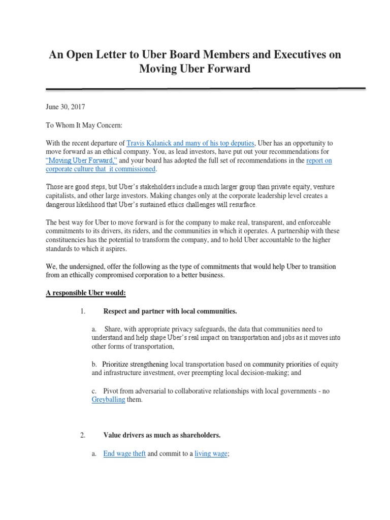 Uber Sign On Letter | PDF | Uber (Company) | Partnership