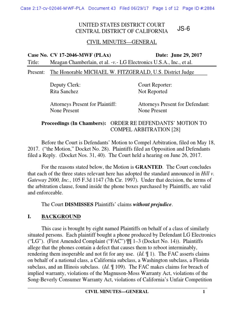 2017-06-29 Order Granting Defendants Motion To Compel Arbitration2 ...