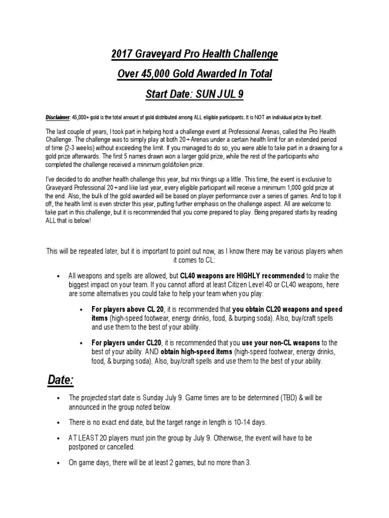 2017 Graveyard Pro Health Challenge Over 45,000 Gold Awarded in Total ...