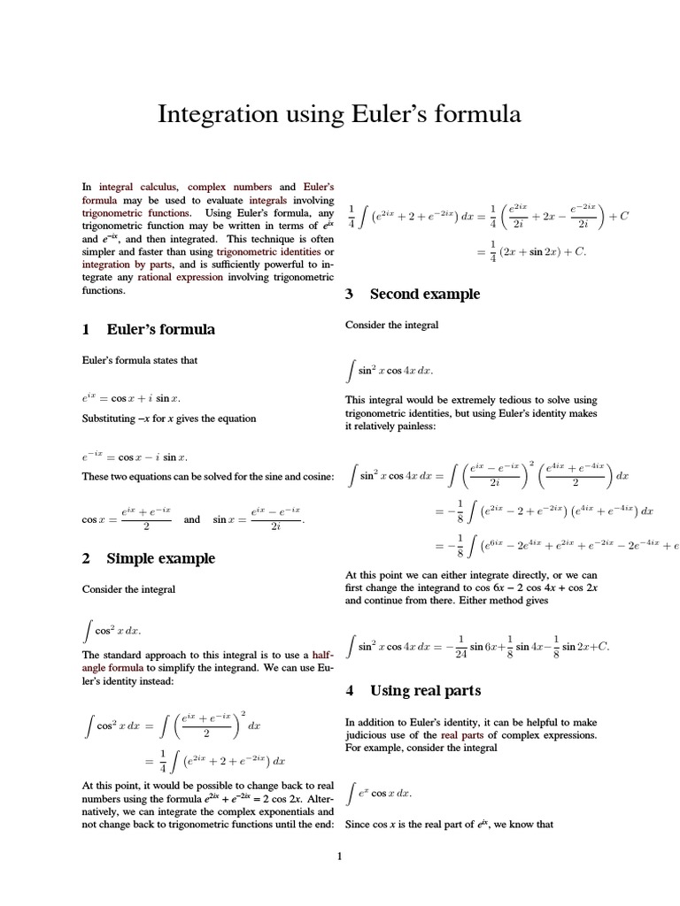 Integration Using Euler's Formula | Trigonometric Functions | Sine