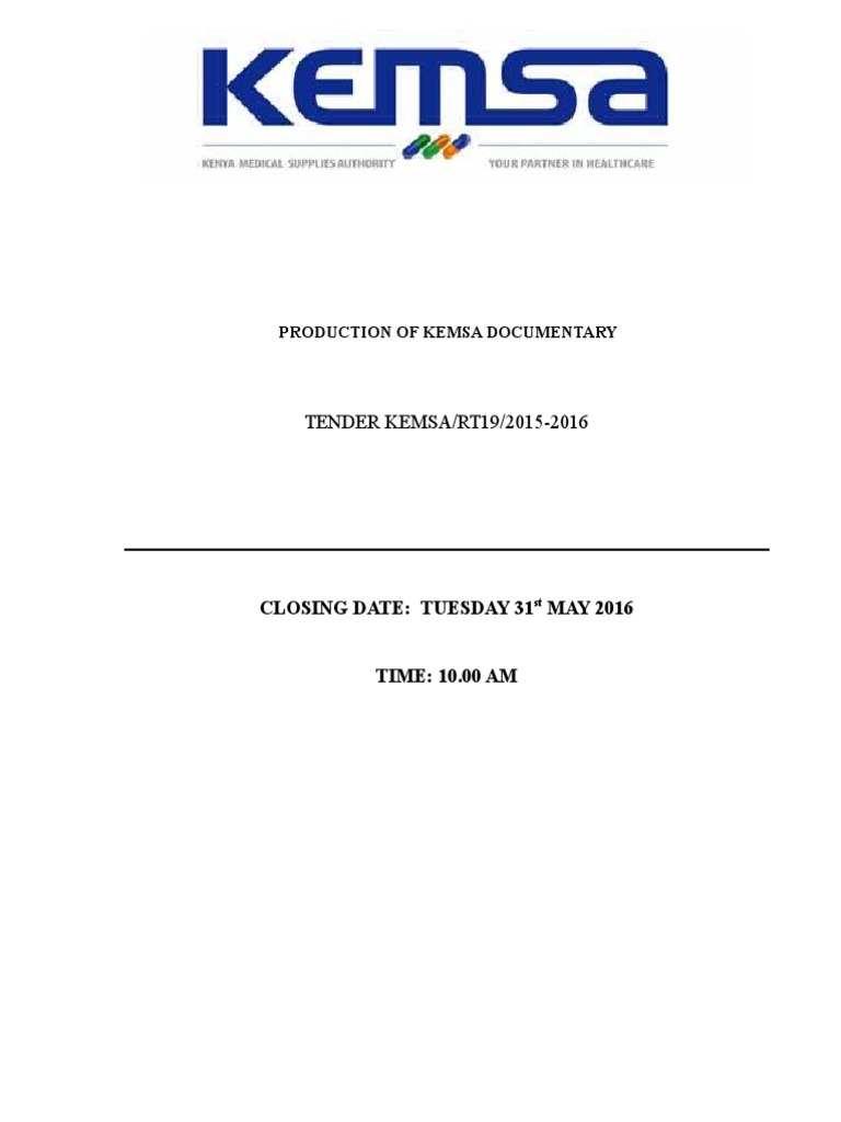 Tender Document RT 19 2015-2016 For Kemsa Documentary Final | PDF ...