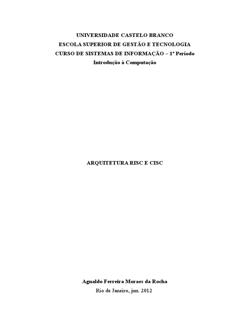 Arquitetura RISC e CISC | PDF | Unidade central de processamento ...