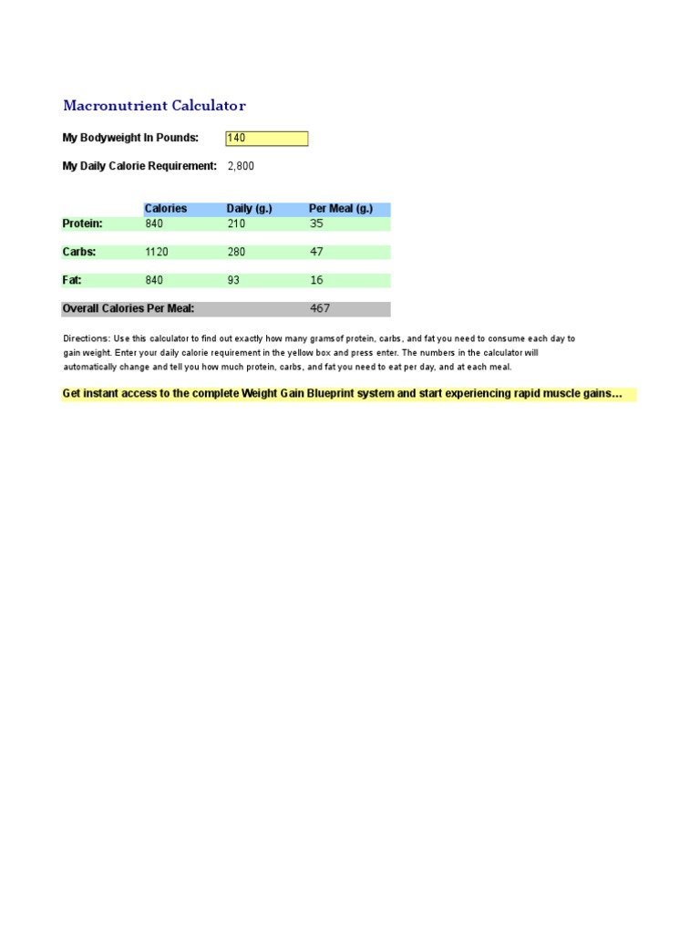 Weight Gain Macronutrient Calculator | PDF