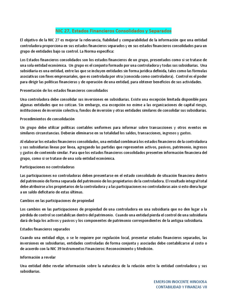 Resumen Nic 27 | PDF | Estado financiero | Contabilidad
