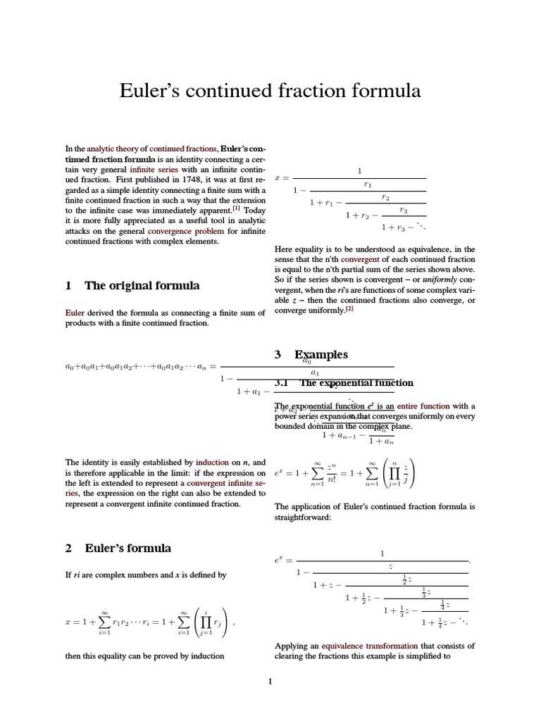 Euler's Continued Fraction Formula | Download Free PDF | Series ...