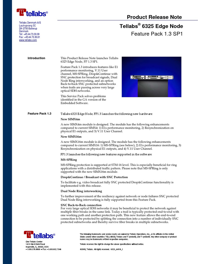 Tellabs 6325 FP1 3 SP1 Release Note PDF | PDF | Electronic Engineering ...