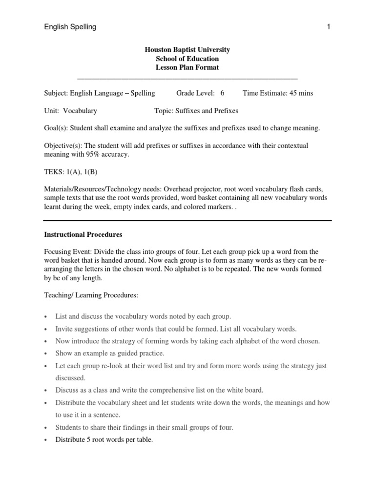 differentiated lesson plan spelling | Lesson Plan | Vocabulary
