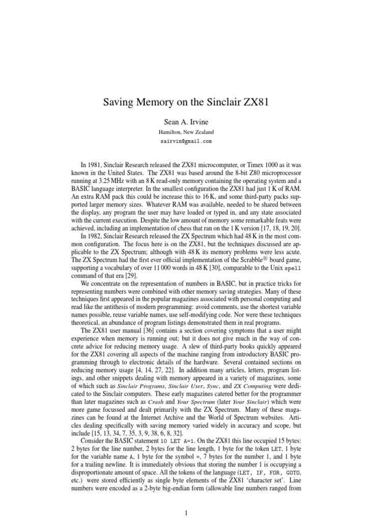 Saving Memory On The Sinclair ZX81 | PDF | String (Computer Science ...
