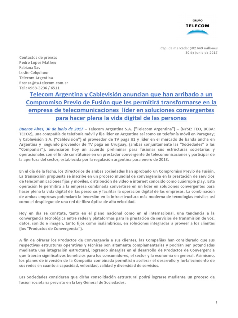 Fusion Cablevision Telecom PDF | PDF | Business | Finanzas (general)