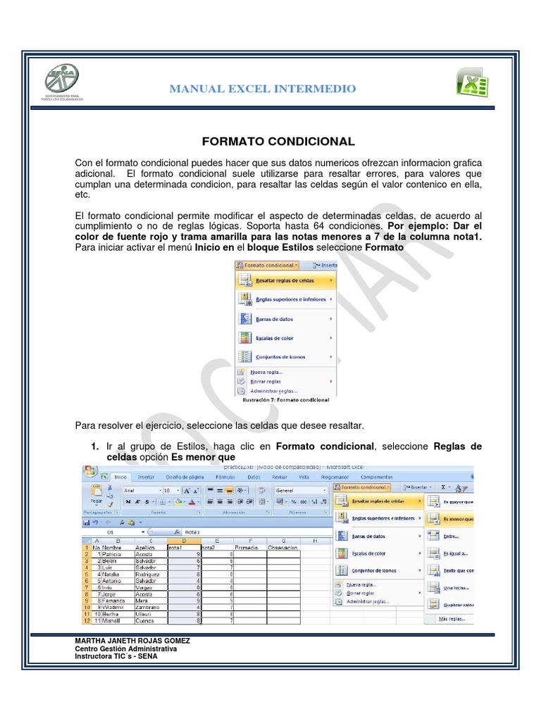 Instructivo Formato Condicional | PDF | Hoja de cálculo | Microsoft Excel