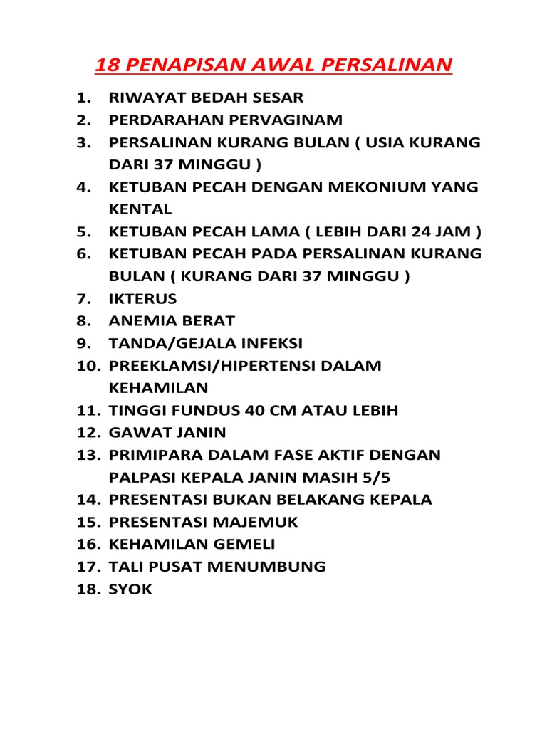 18 Penapisan Awal Persalinan | PDF