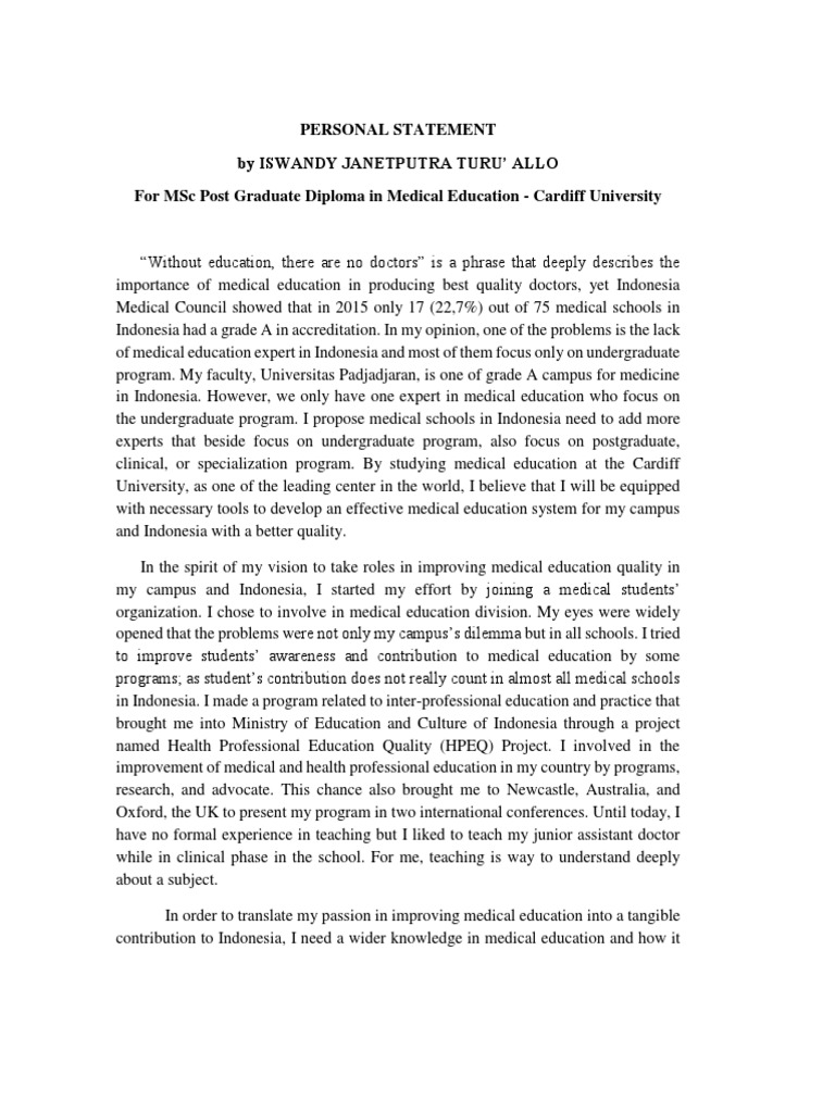 Personal Statement-Cardiff University | PDF | Medical Education ...