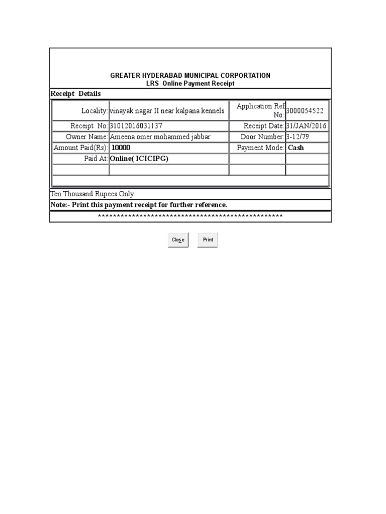 LRS Online Payment Receipt Details | PDF