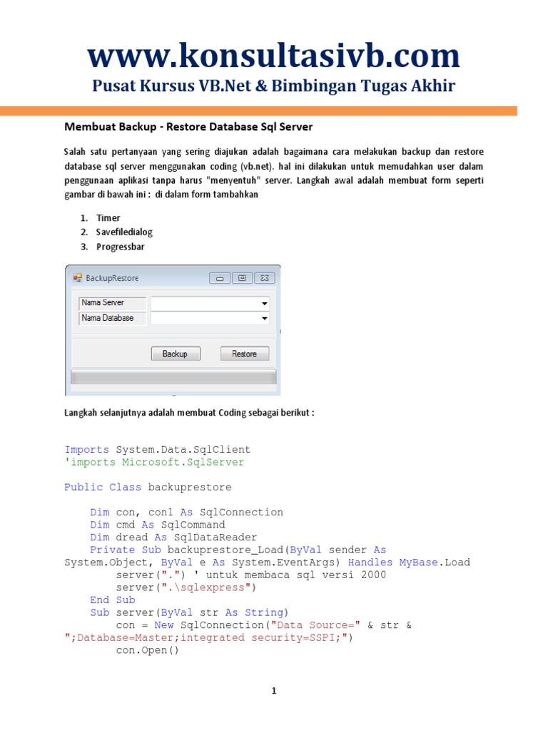 Membuat Backup Database SQL Server VB Net | PDF