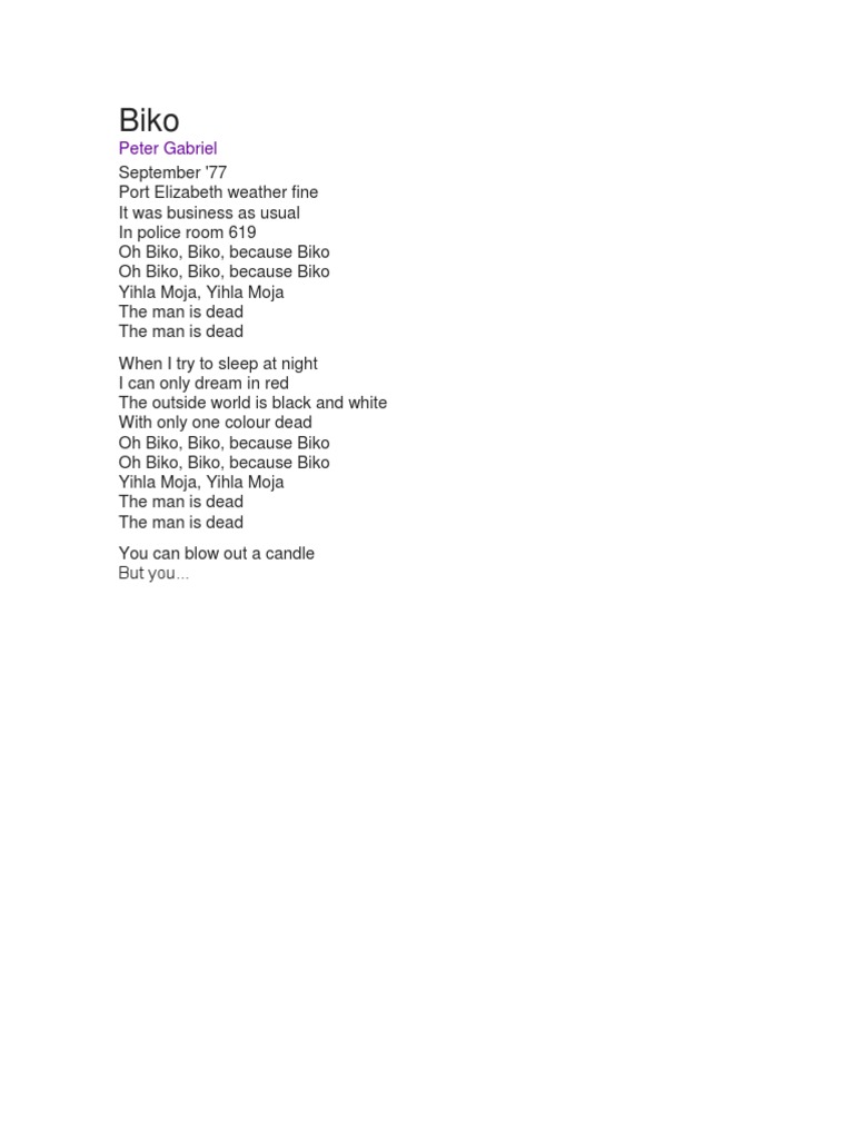 Biko Song Lyrics Peter Gabriel | PDF