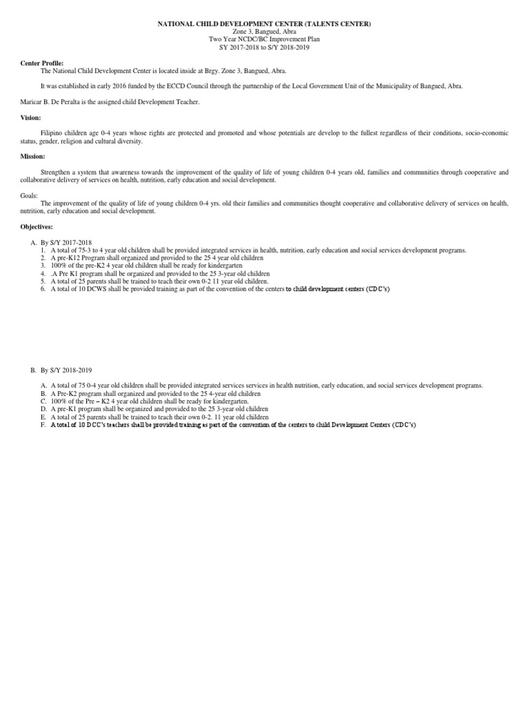 National Child Development Center | PDF | Health Sciences | Wellness