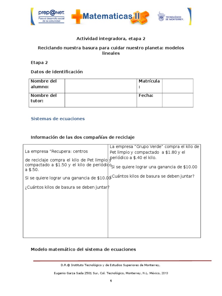 Actividad Integrador Etapa 2 Reciclando Nuestra Basura para Cuidar Nuestro Planeta Modelos ...
