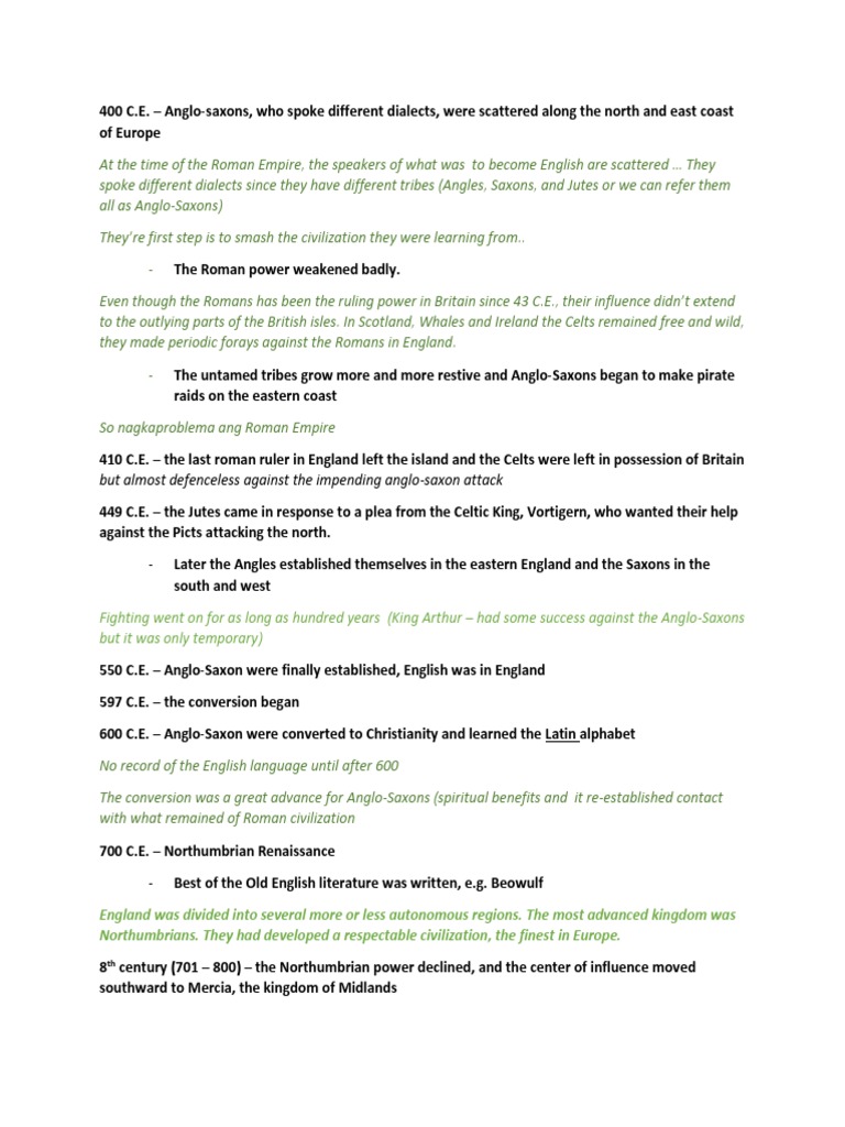 Brief History of English TIMELINE | PDF | Anglo Saxons | Wessex