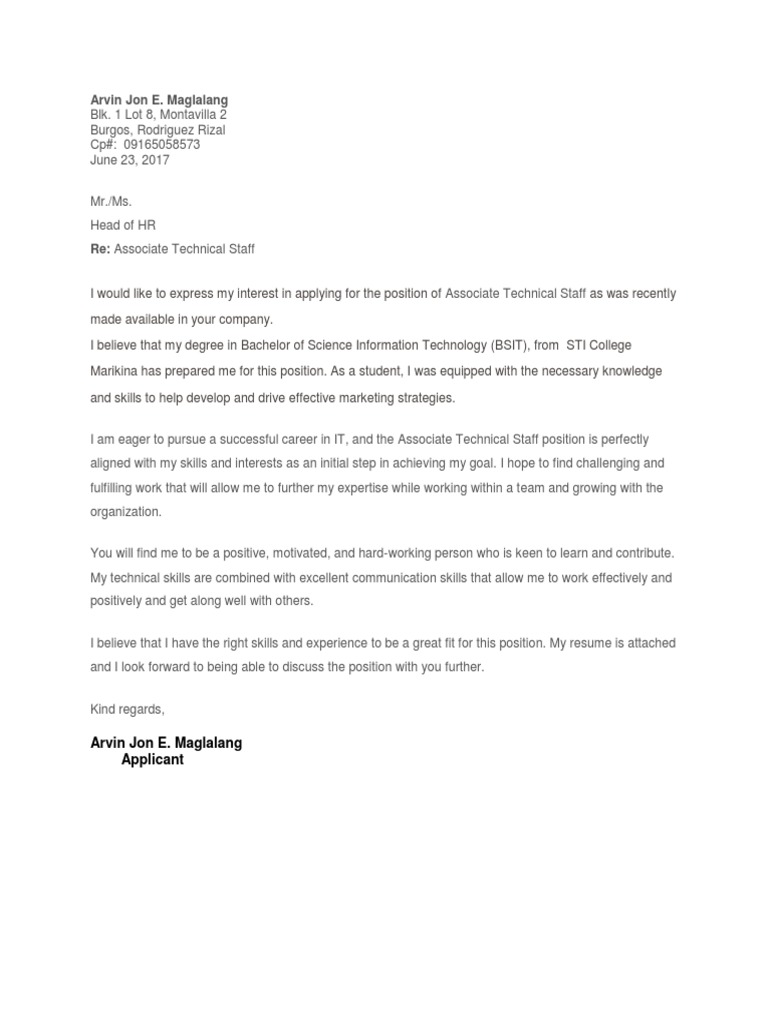 Arvin (Application Letter) | PDF