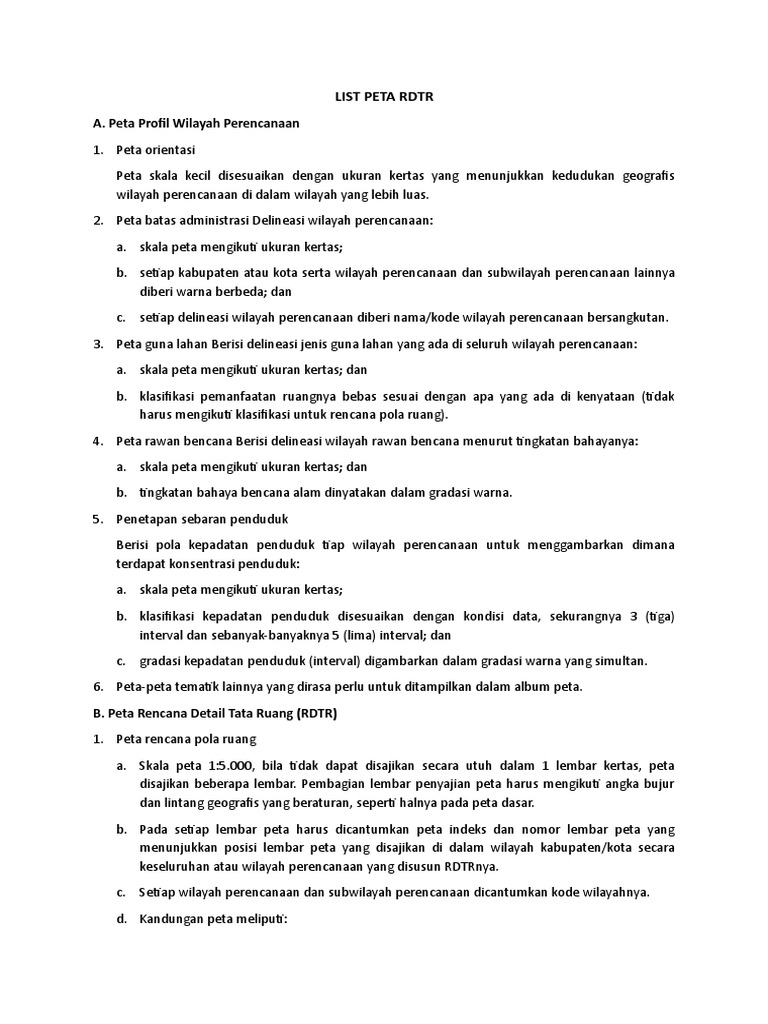 List Peta RDTR & Formatnya | PDF