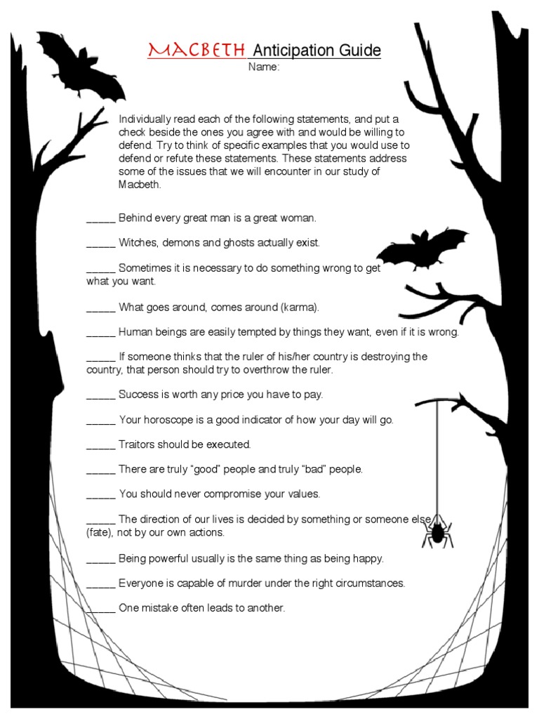 Macbeth Anticipation Guide Activity | PDF