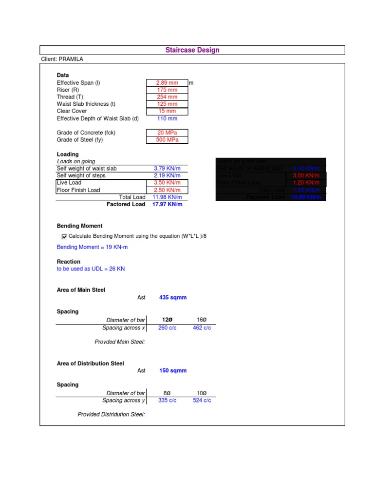 Staircase Design: Loads On Going Loads On Waist Slab | PDF