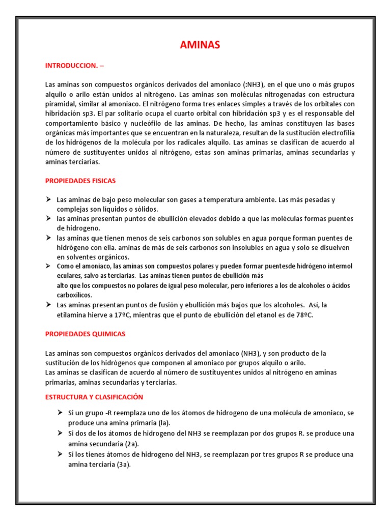 Propiedades y Clasificación de Aminas | PDF | Amina | Polaridad química