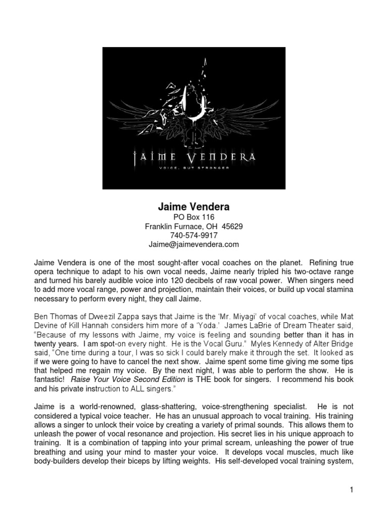 Jaime Vendera BioData | PDF | Singing | Vocal Music