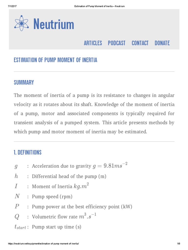 Estimation of Pump Moment of Inertia - Neutrium | PDF | Pump | Inertia