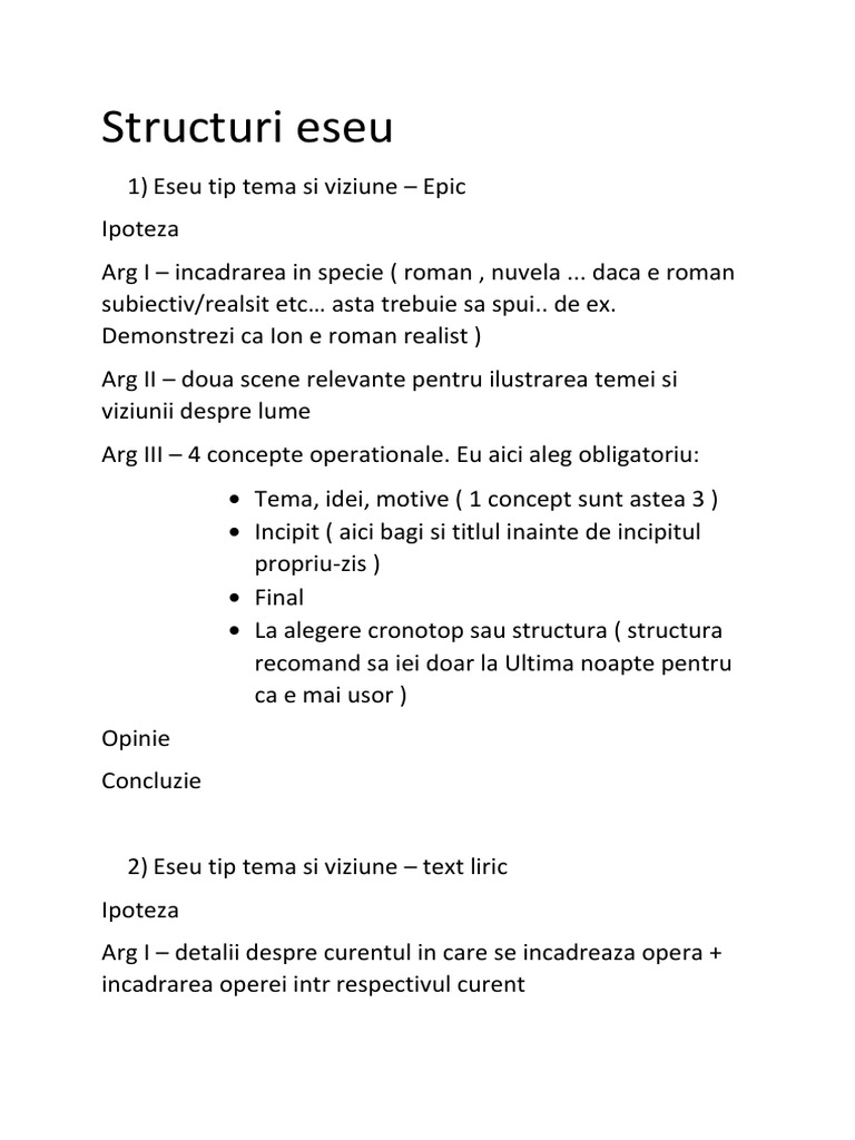 Documents - Tips - Structuri Eseu Bac Romana | PDF