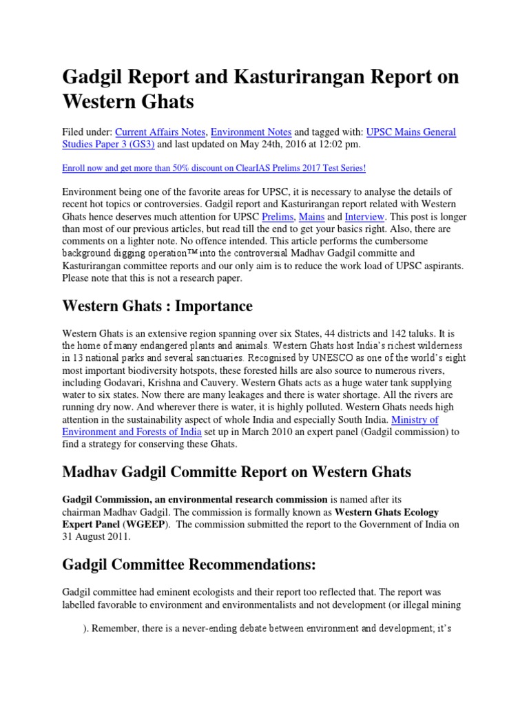 Gadgil Report and Kasturirangan Report On Western Ghats | PDF | Natural ...