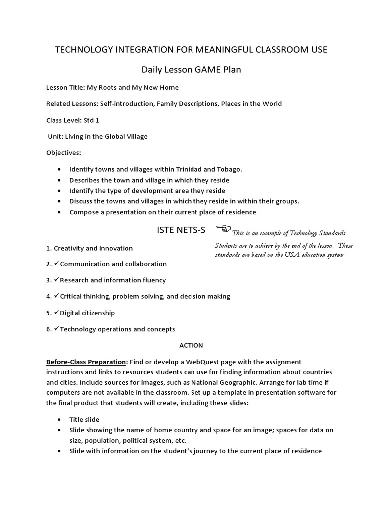 Technology Integration For Meaningful Classroom Use Daily Lesson GAME ...