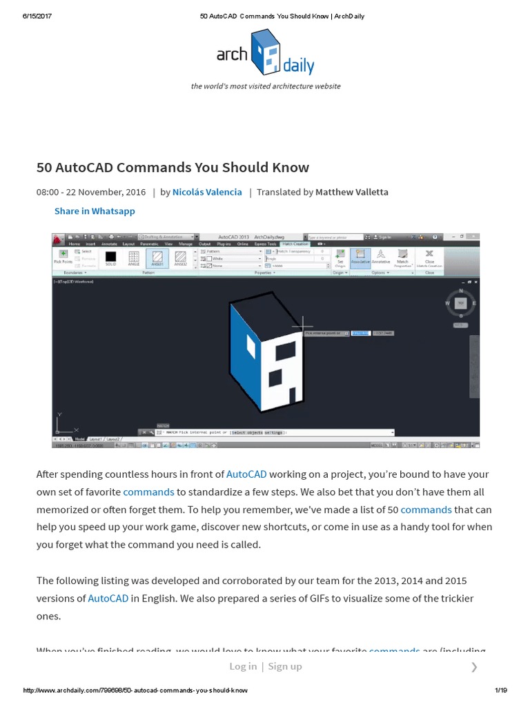 50 AutoCAD Commands You Should Know - ArchDaily | PDF | Auto Cad ...