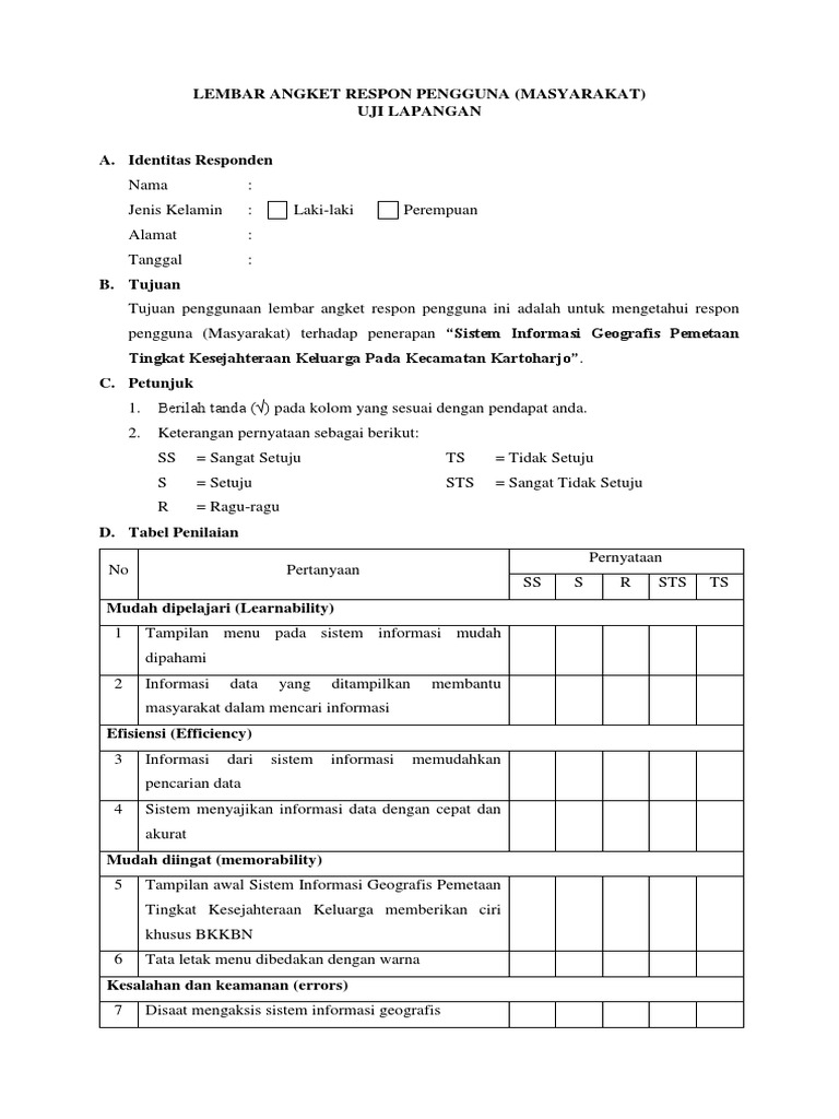 Lembar Angket Respon Pengguna | PDF