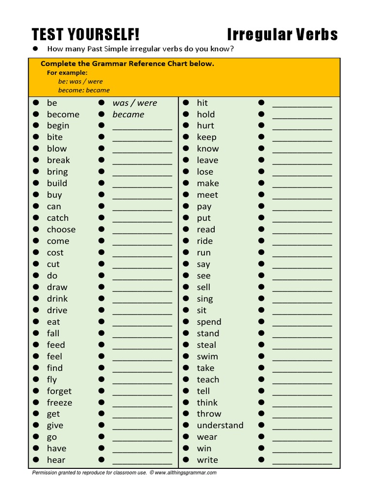 Irregular Verbs TEST YOURSELF! PDF | Grammar | Syntax