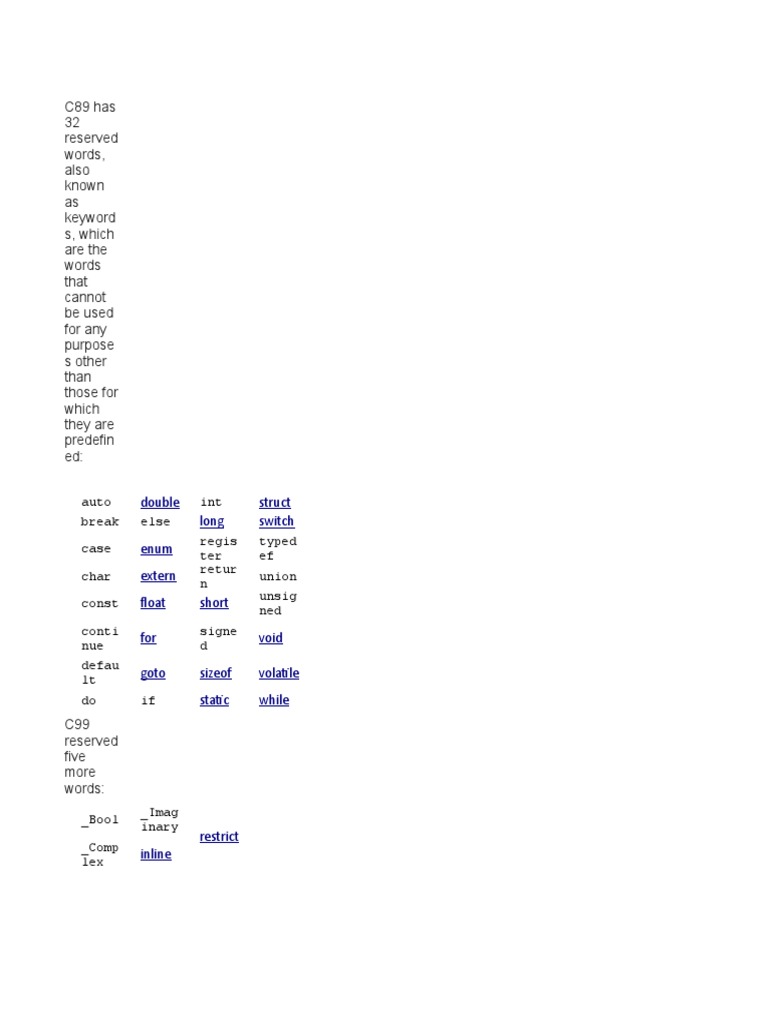 C89, C99 and C11 reserved keywords: a concise history | PDF