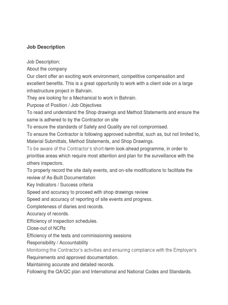 Job Description | PDF | General Contractor | Business