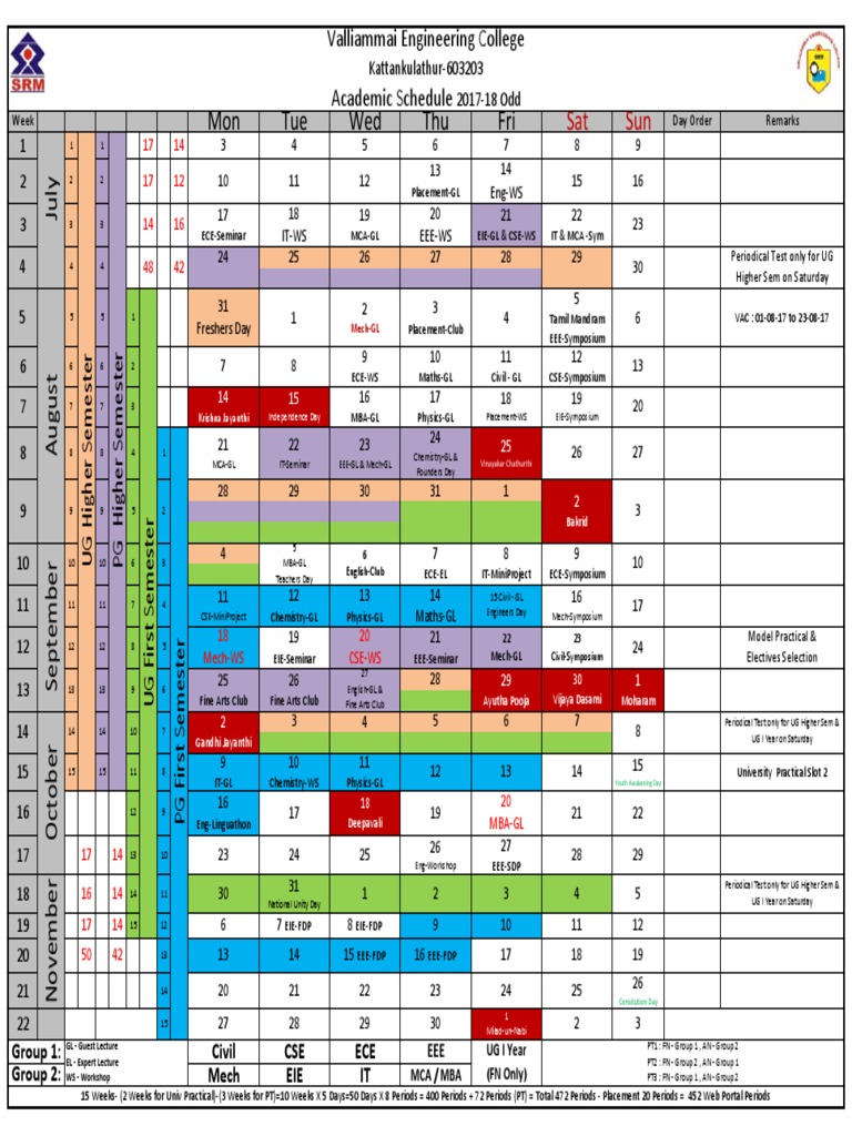 2017 ODD Semester Academic Schedule Valliammai Engineering College | PDF