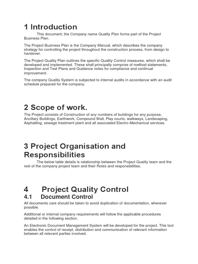 Project Quality Plan | Download Free PDF | Audit | Manufacturing And ...